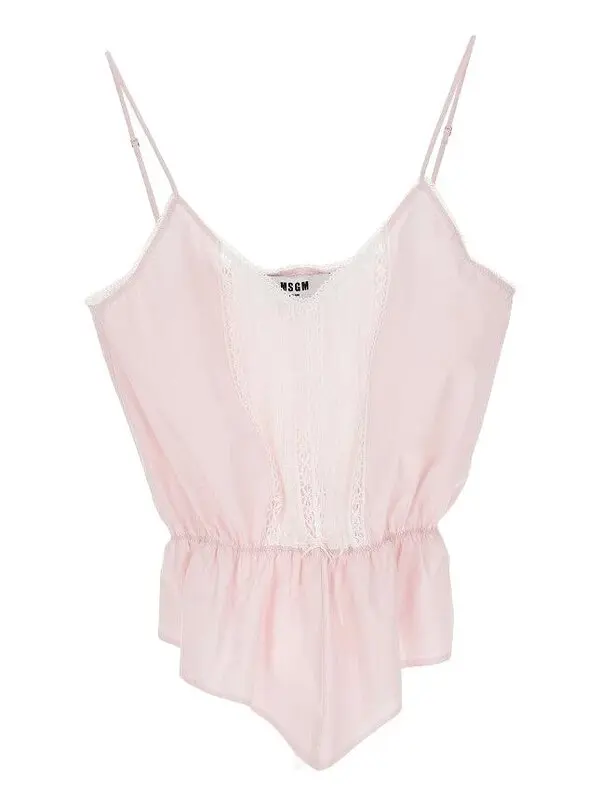 MSGM Cotton Poplin Lingerie Top With Lace And Scalloped Trimmings - Pink