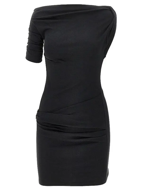 Jacquemus Mini Dress With Asymmetrical Neckline And Draped Detail - Black