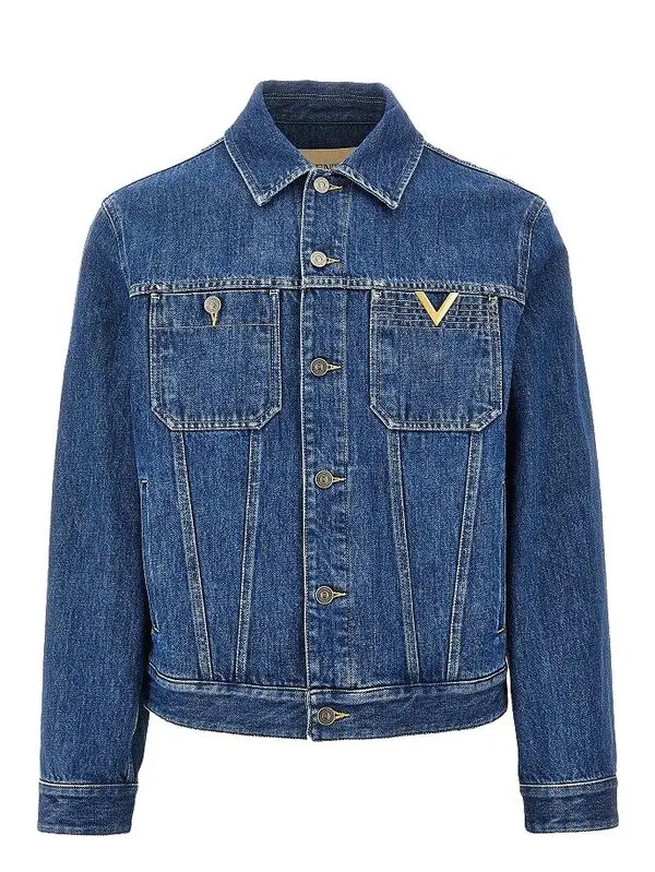 Valentino Garavani Denim Jacket With V Gold Detail - Blue
