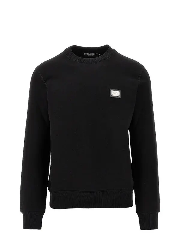 Dolce & Gabbana Crewneck Sweatshirt With Logo Plate - Black