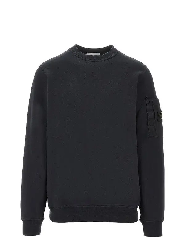 Stone Island Crewneck Sweatshirt With Ripstop Pocket - Black