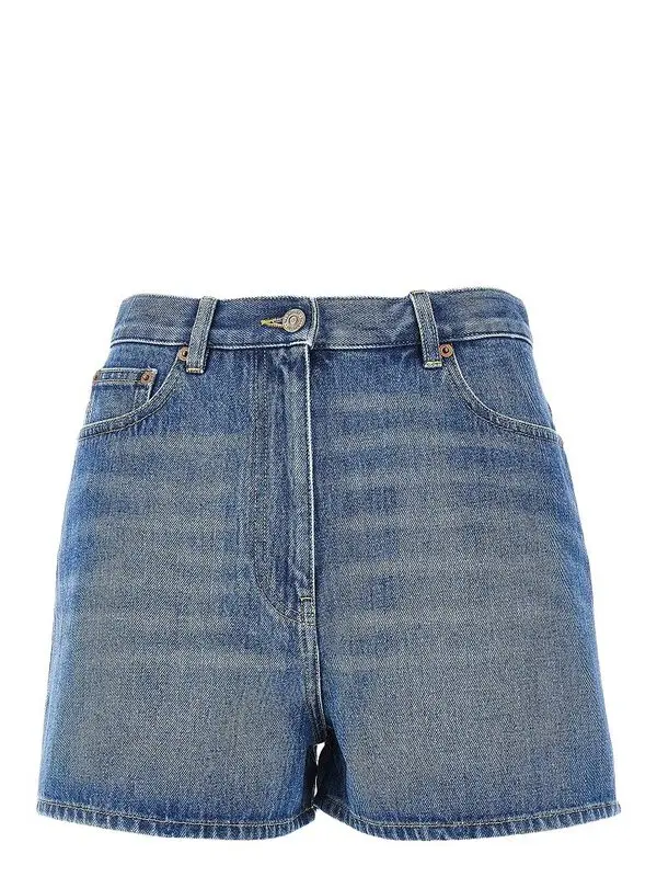 Valentino Garavani High-rise Wide-leg Denim Shorts With V Gold Detail - Blue