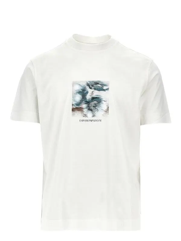 Emporio Armani Printed And Embroidered Lyocell-blend T-shirt - White