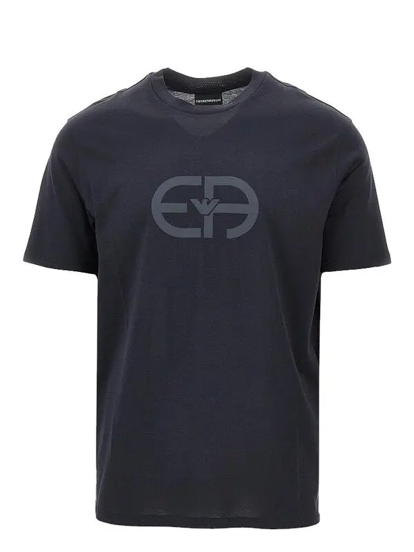 Emporio Armani Logo Print Lyocell-blend T-hirt - Blue