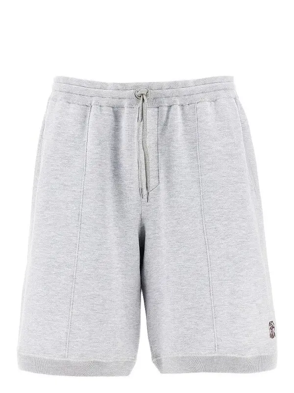 Brunello Cucinelli Cotton And Silk Blend Shorts With Logo Embroidery - Grey