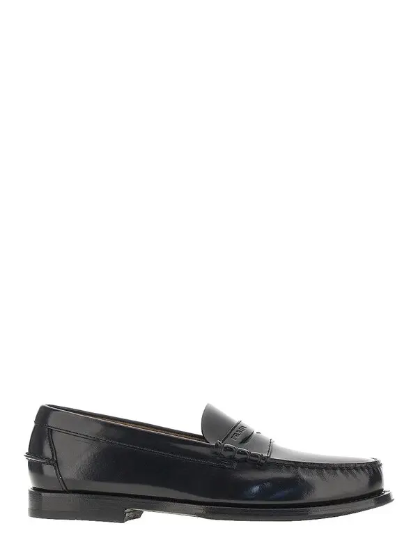 Prada Spazzolato Leather Loafers With Debossed Logo - Black