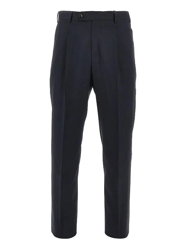 PT TORINO Super 130's Wool Union Fit Tapered Pleated Trousers - Blue