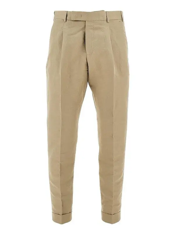 PT TORINO Cotton And Linen Rebel Fit Tapered Leg Pants - Beige