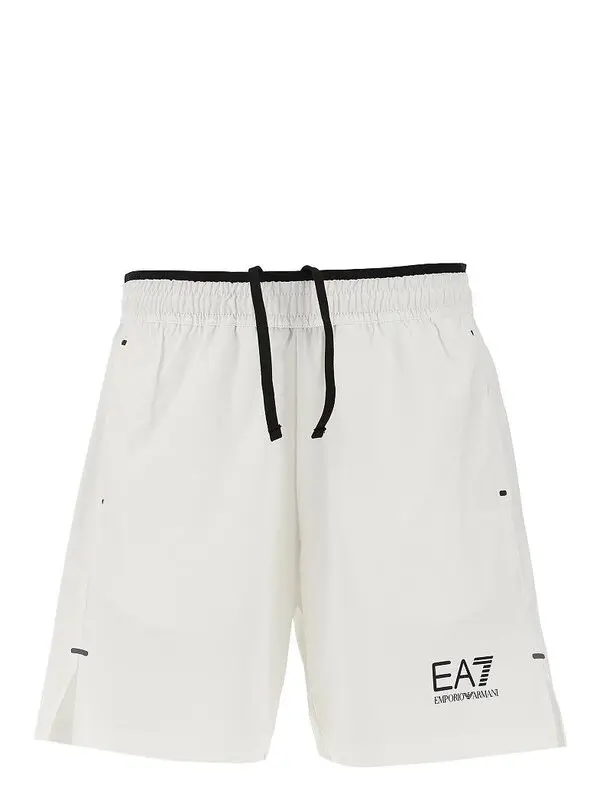EA7 Technical Fabric Shorts With Logo Print - White