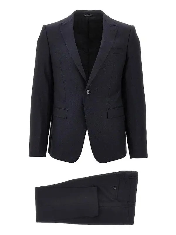 Emporio Armani Jacquard Wool And Silk David Line Suit - Blue