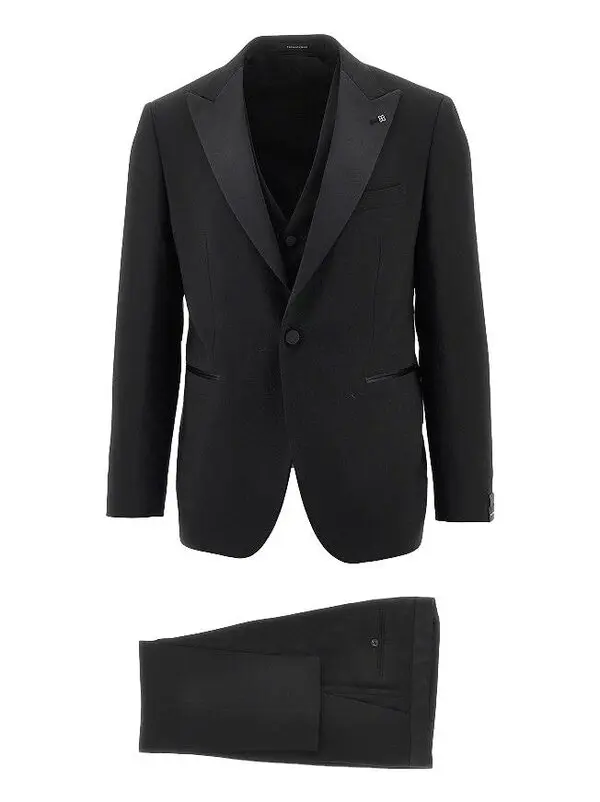 Tagliatore Super 120's Wool Tuxedo Suit - Black