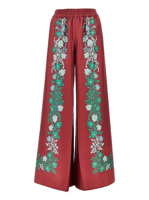 La DoubleJ Printed Silk Twill Palazzo Pants - Red