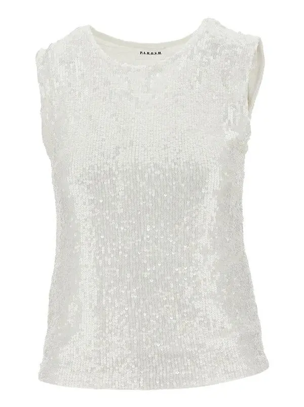 P.a.r.o.s.h Sleeveless Sequined Top - White