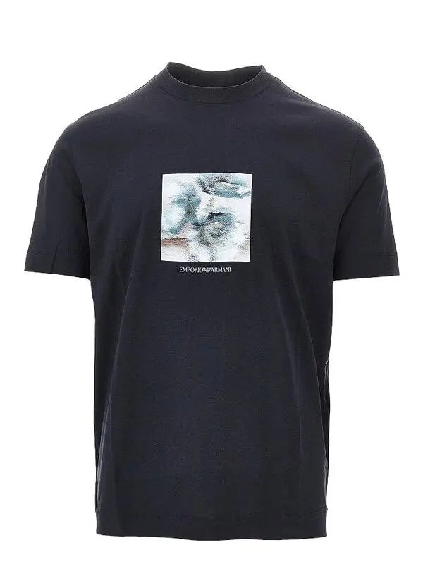 Emporio Armani Printed And Embroidered Lyocell-blend T-hirt - Blue