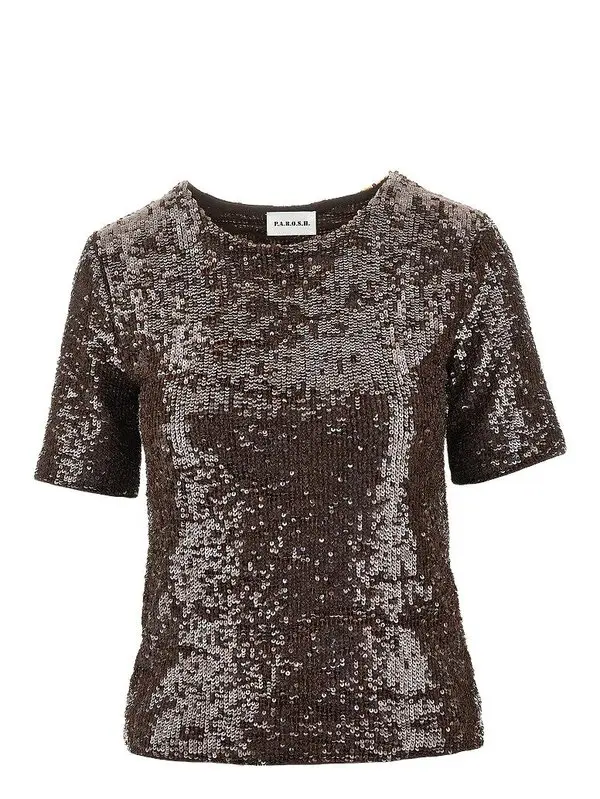P.a.r.o.s.h Sequin Embroidered Tulle Top - Brown