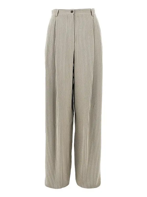 Emporio Armani Icon Striped Crepe Wide Leg Pants - Beige