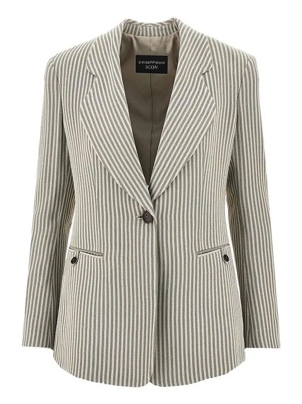 Emporio Armani Icon Striped Crepe Single-breasted Jacket - Beige
