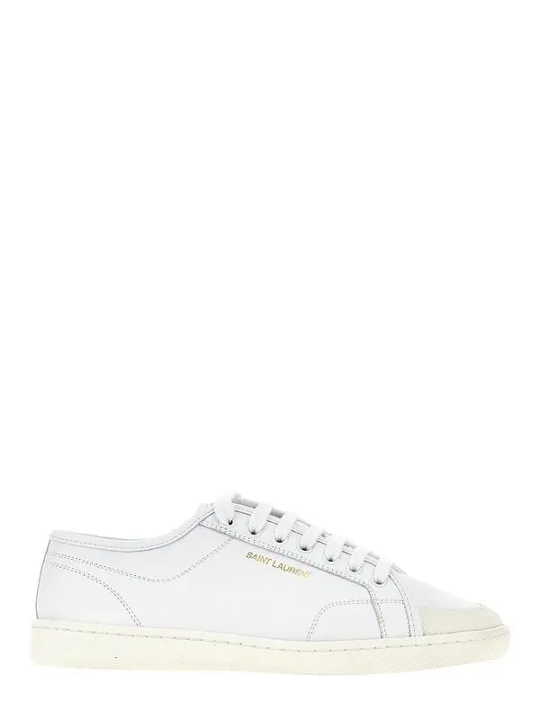 Saint Laurent Smooth Leather Sneakers With Gold Tone Logo - White