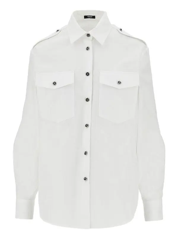 Versace Poplin Shirt With Medusa Buttons - White