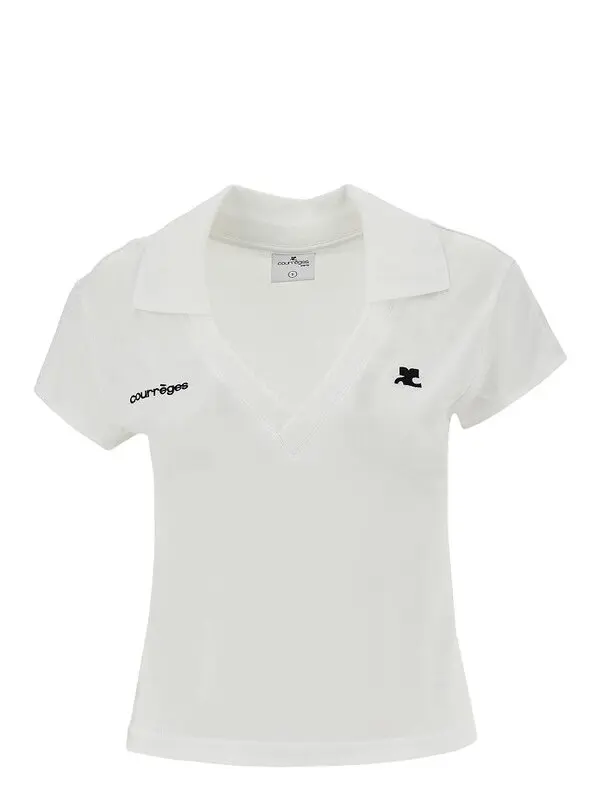 COURREGES Technical Jersey Polo Shirt With Monogram Embroidery - White