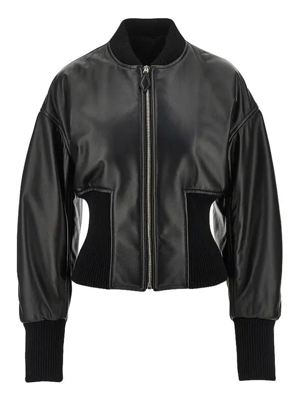 Alaïa Leather Cinched Bomber Jacket - Black