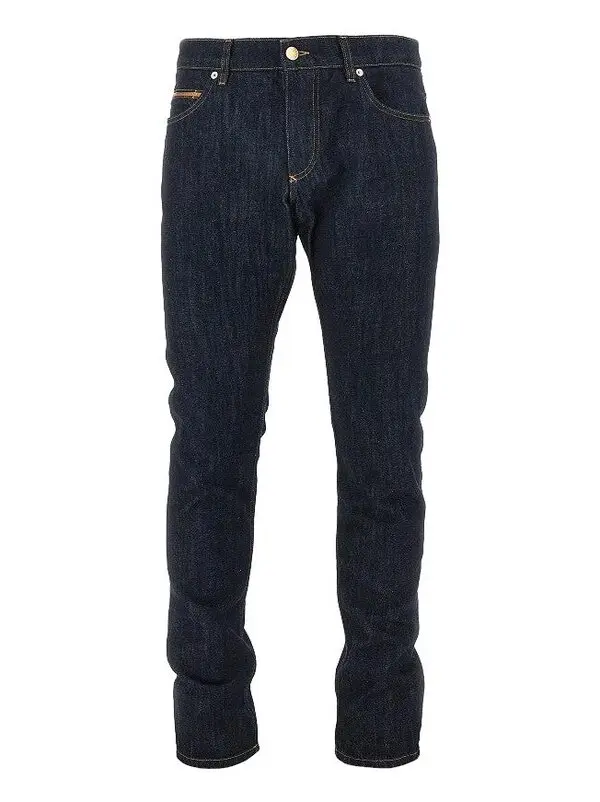 Dolce & Gabbana Regular Fit Jeans With Leather Details - Blue