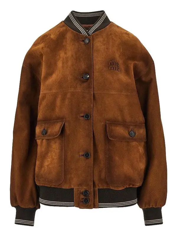 Miu Miu Suede Leather Bomber Jacket - Brown