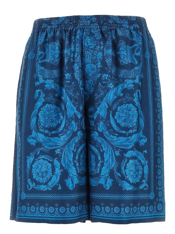 Versace Barocco Print Silk Shorts - Blue