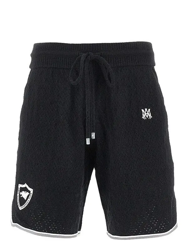 Amiri Knitted Shorts With Crest And Logo Embroidery - Black