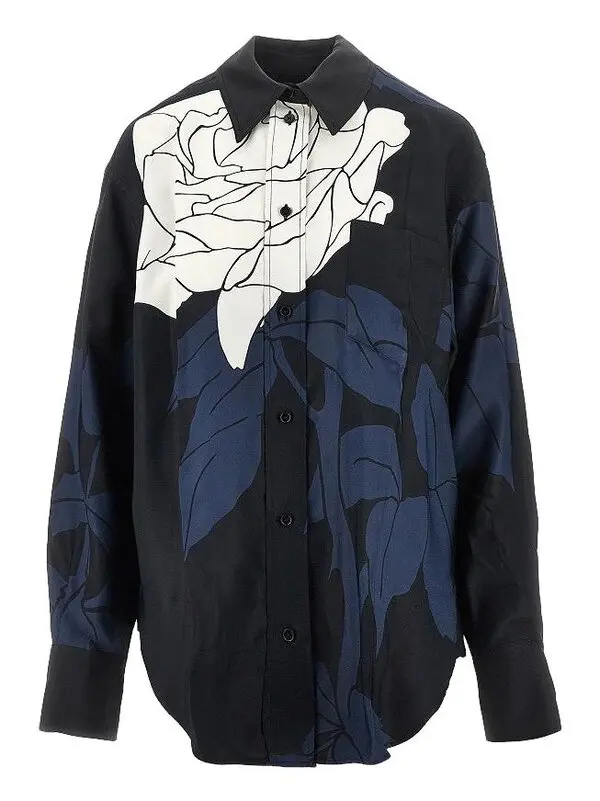 Victoria Beckham Floral Viscose Twill Pyjama Shirt - Blue