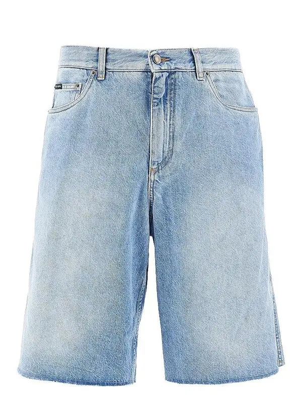 Dolce & Gabbana Relaxed Fit Denim Shorts With Logo Plate - Blue