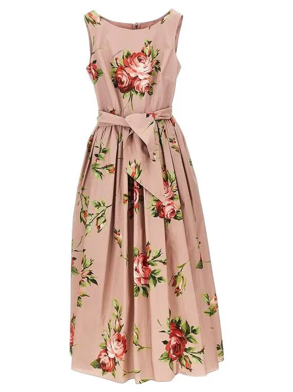 Dolce & Gabbana Bouquet Print Cotton Midi Dress - Pink