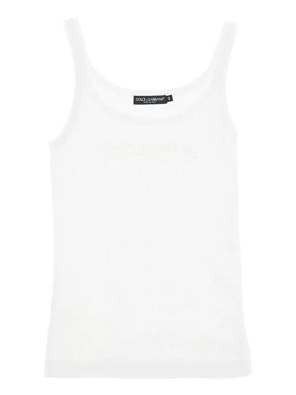 Dolce & Gabbana Ribbed Tank Top With Logo Embroidery - White
