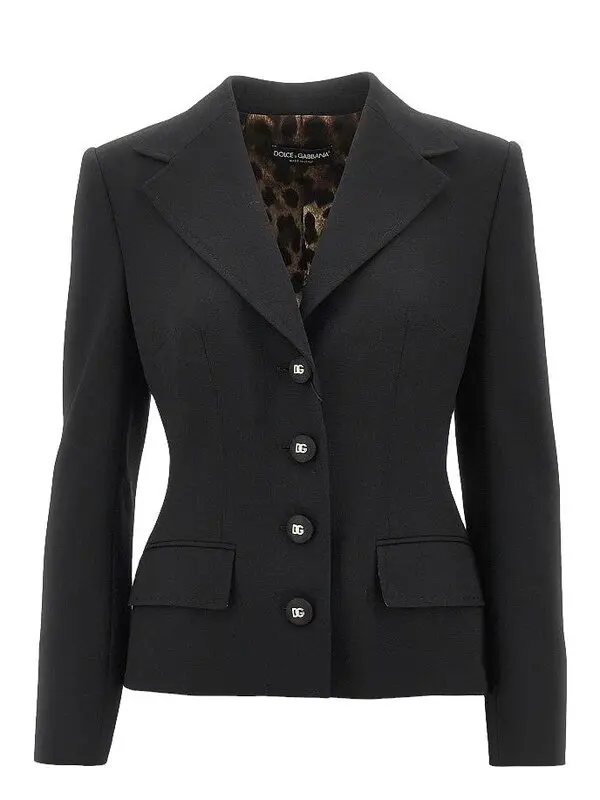 Dolce & Gabbana Slim Fit Gabardine Single-breasted Jacket With Dg Buttons - Black