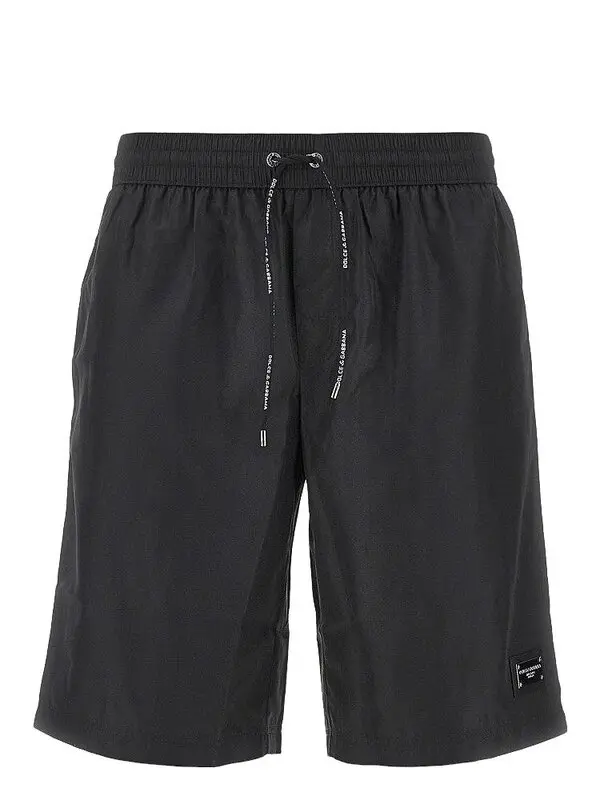 Dolce & Gabbana Nylon Swimshorts With Logo Plate - Black