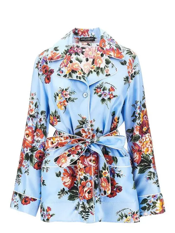 Dolce & Gabbana Floral Print Silk Vanity Shirt - Blue
