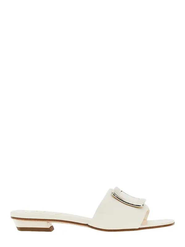 ROGER VIVIER Viv'choc Buckle Nappa Leather Slides - White