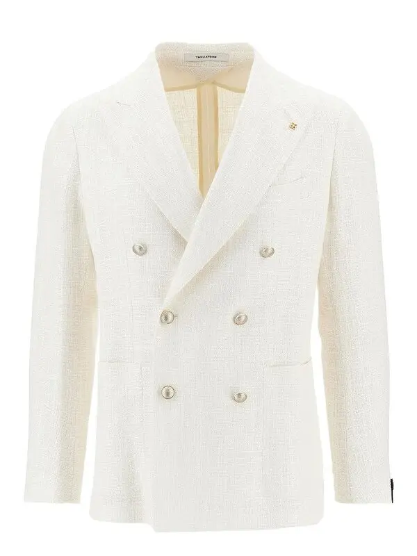 Tagliatore Canvas Double-breasted Jacket With Notched Lapel - White