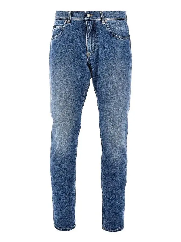 Dolce & Gabbana Regular Fit Jeans With Crest Embroidery - Blue
