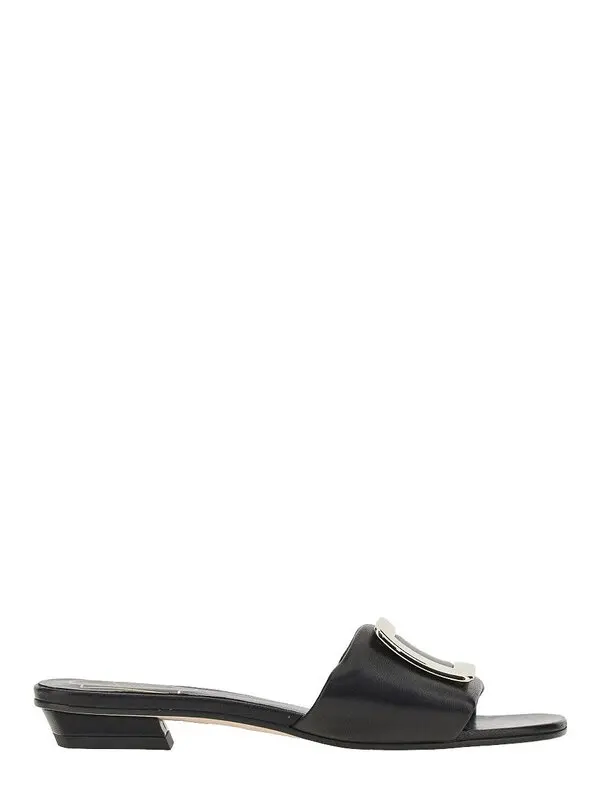 ROGER VIVIER Viv'choc Buckle Nappa Leather Slides - Black