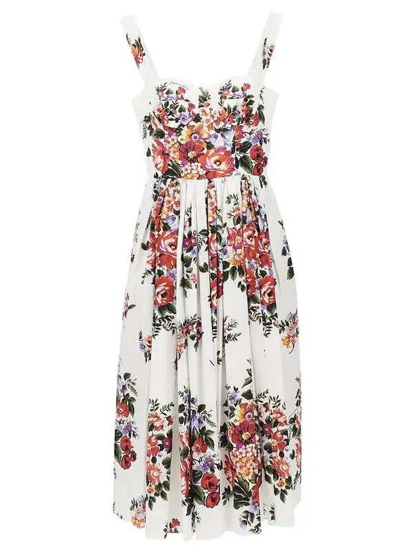 Dolce & Gabbana Sleeveless Floral Print Poplin Midi Dress - Multicolor