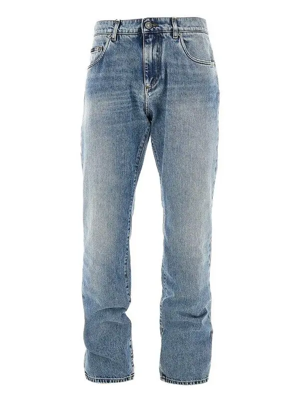 Dolce & Gabbana Classic Fit Denim Jeans With Logo Plate - Blue