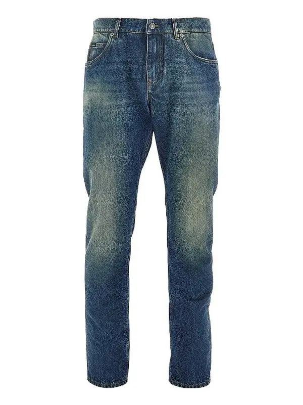 Dolce & Gabbana Regular Fit Jeans With Logo Plate - Blue