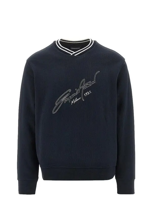Emporio Armani Crewneck Sweatshirt With Logo Embroidery - Blue