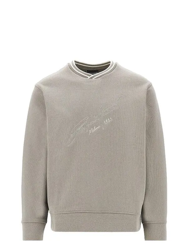 Emporio Armani Logo Embroidered Cotton French Terry Sweatshirt - Grey