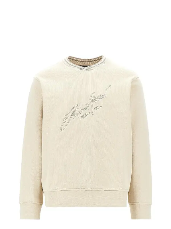 Emporio Armani Logo Embroidery Crewneck Sweatshirt - Beige