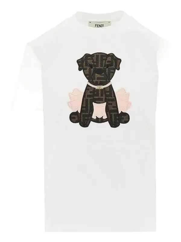Fendi Cotton T-shirt With Ff Dog Patch - White