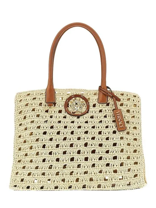 Versace La Medusa Raffia Shopper Bag - Beige