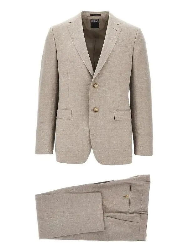 Zegna Wool And Linen Twill Tailored Suit - Beige