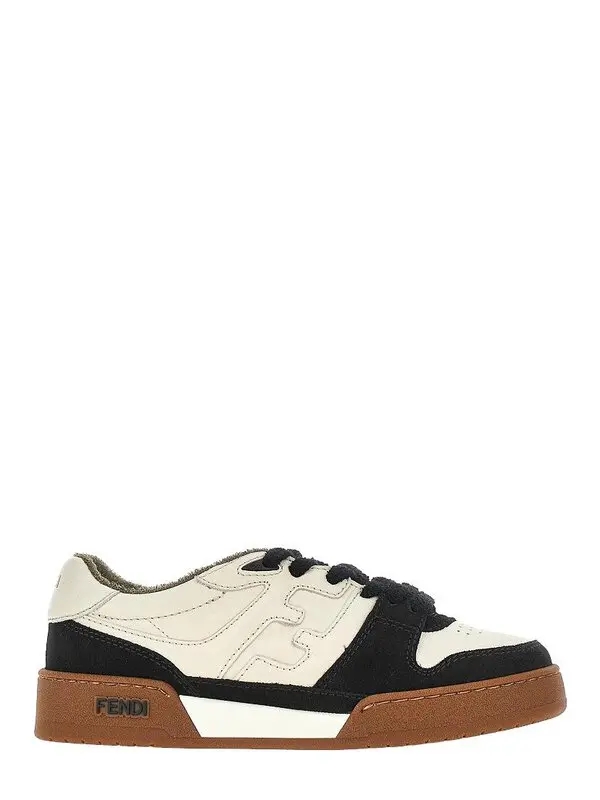 Fendi Match Leather And Suede Lace-up Sneakers - Beige
